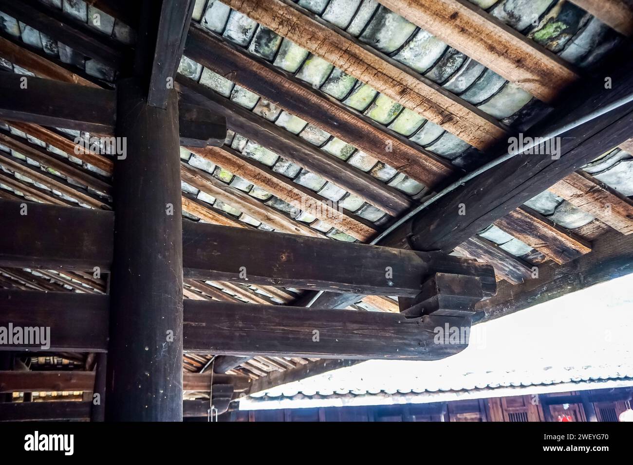 timber roof construction of Shunyu Lou, one of the largest tulou ...