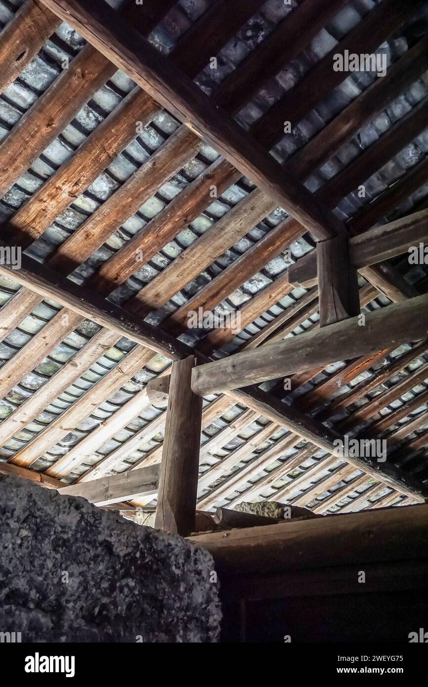timber roof construction of Shunyu Lou, one of the largest tulou ...