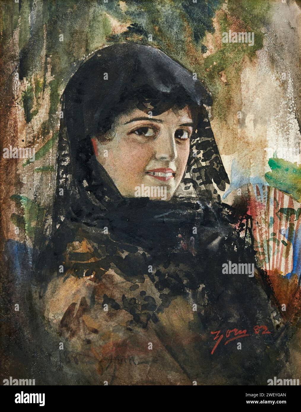 Anders Zorn - Spanish Lady in Black Mantilla 1882 Stock Photo - Alamy
