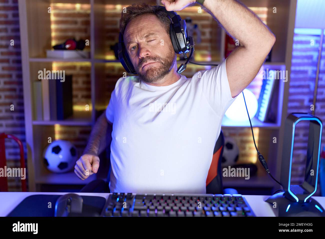 Relaxed tired male gamer playing hi-res stock photography and images ...