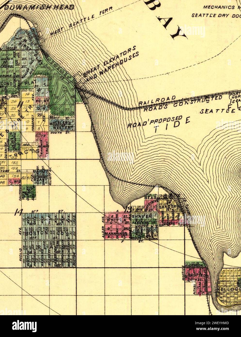 Anderson's 1890 map - West Seattle shore of Elliott Bay Stock Photo - Alamy