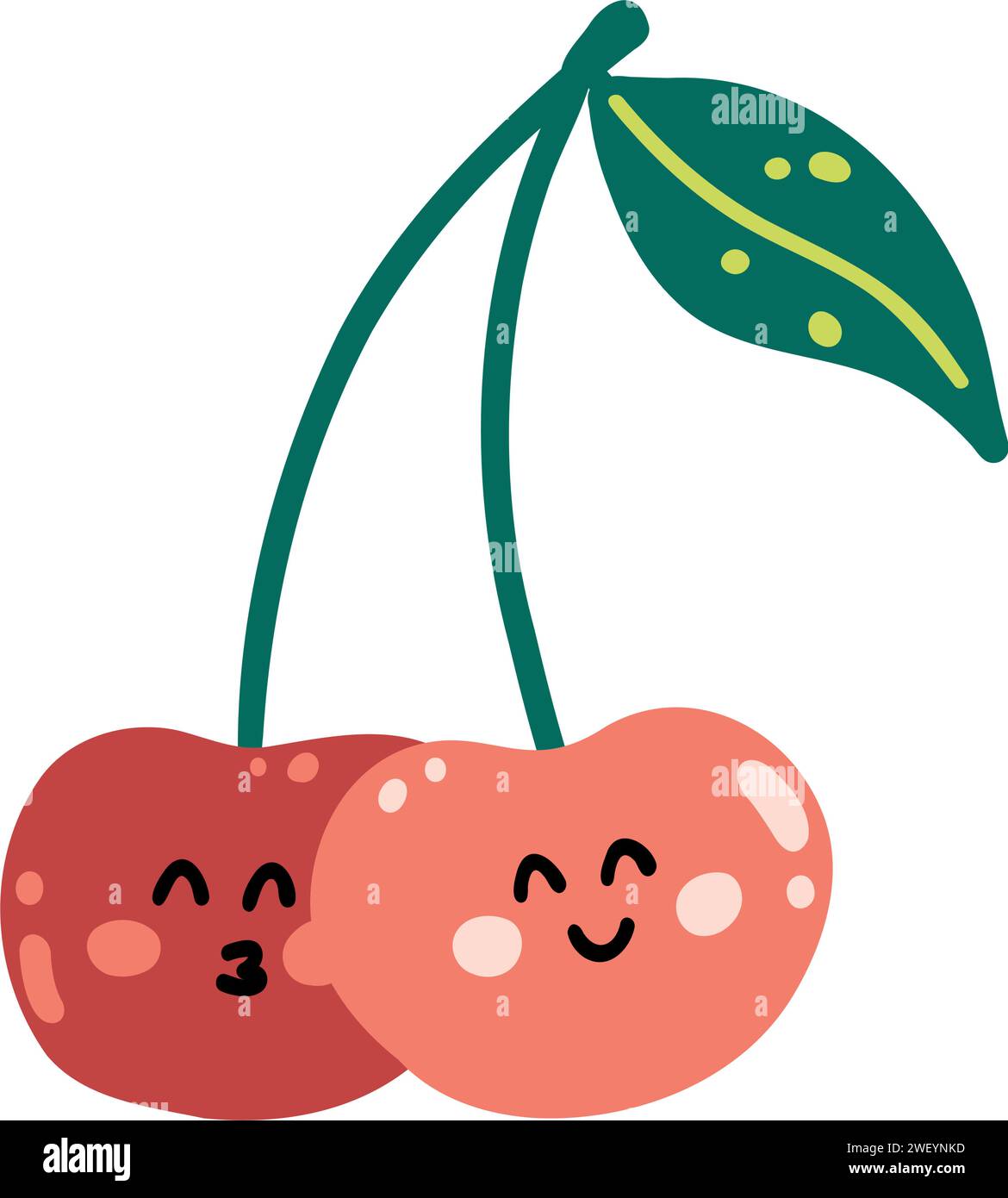 Cute hand drawn cherry smiling. Kawaii funny fruit character for kids ...