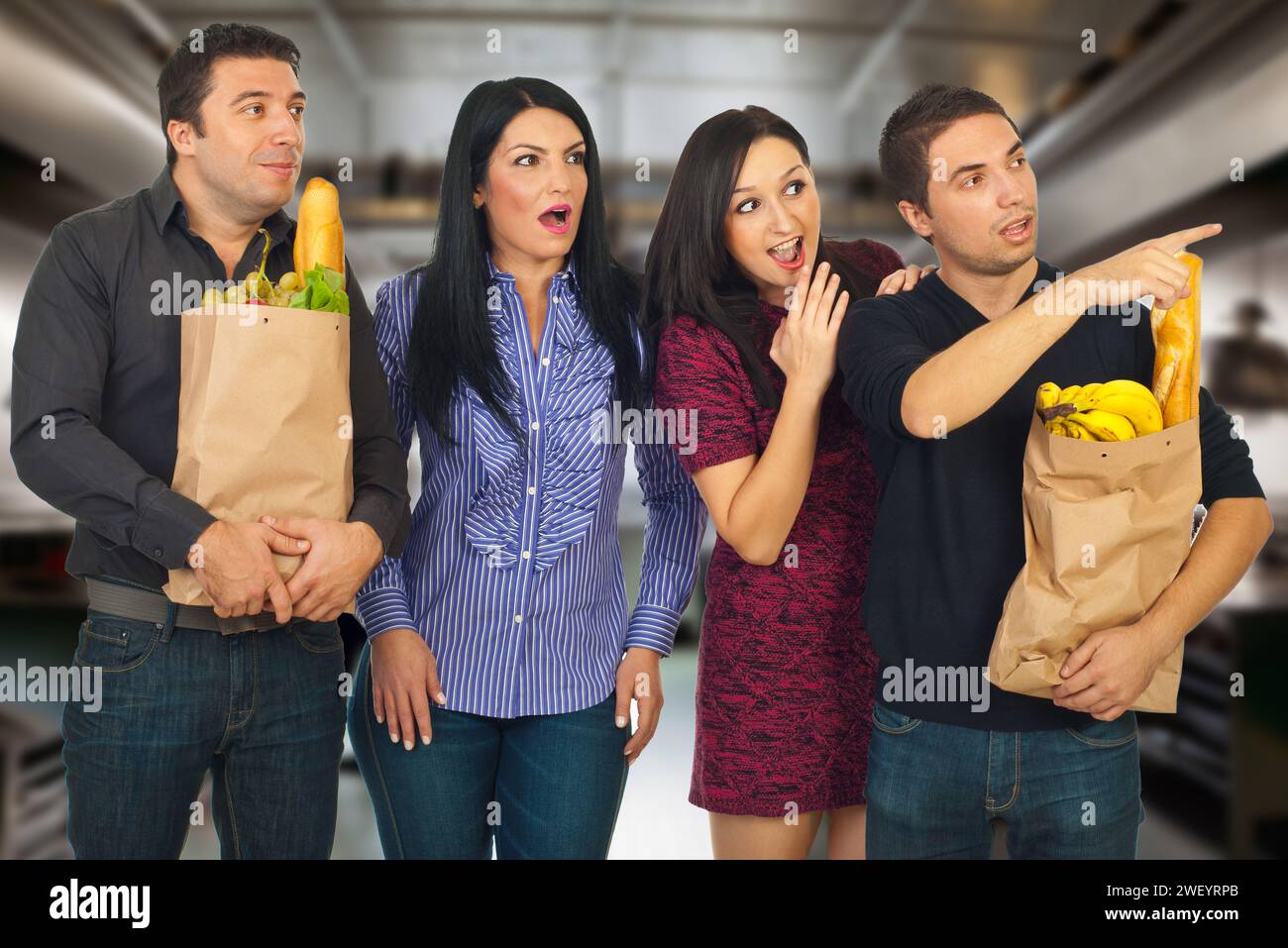 "Four young men express amazement and joy, their astonished expressions ...