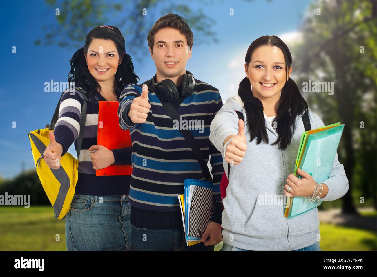 Amidst the vibrant green grass and towering trees, a group of youthful ...
