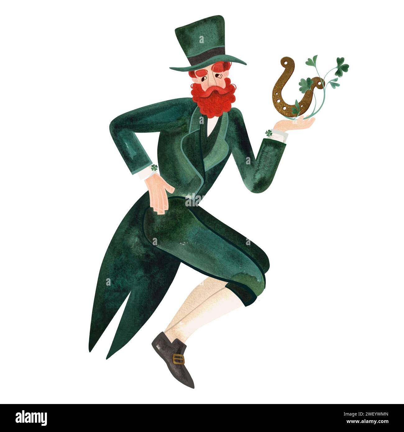 Leprechaun in a green suit and top hat. Symbol of Ireland. Red bearded ...