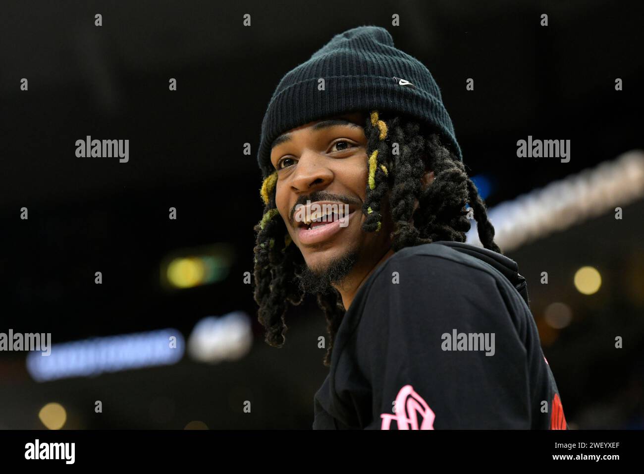 Memphis Grizzlies guard Ja Morant stands on the sideline in the first ...