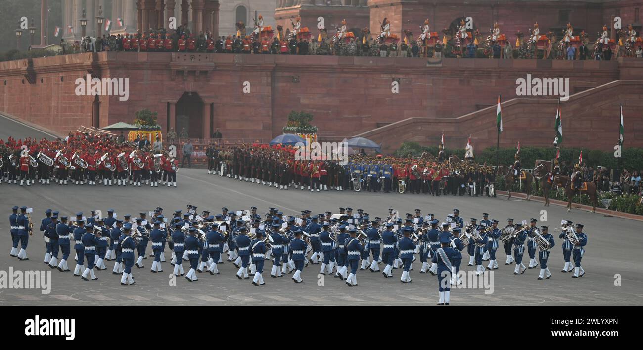 NEW DELHI, INDIA - JANUARY 27: Tri-service bands perform during full ...