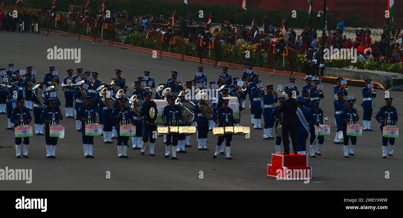 NEW DELHI, INDIA - JANUARY 27: Tri-service bands perform during full ...