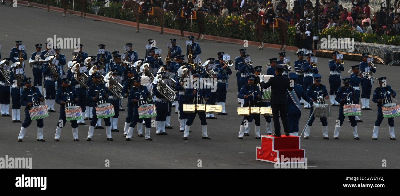 NEW DELHI, INDIA - JANUARY 27: Tri-service bands perform during full ...