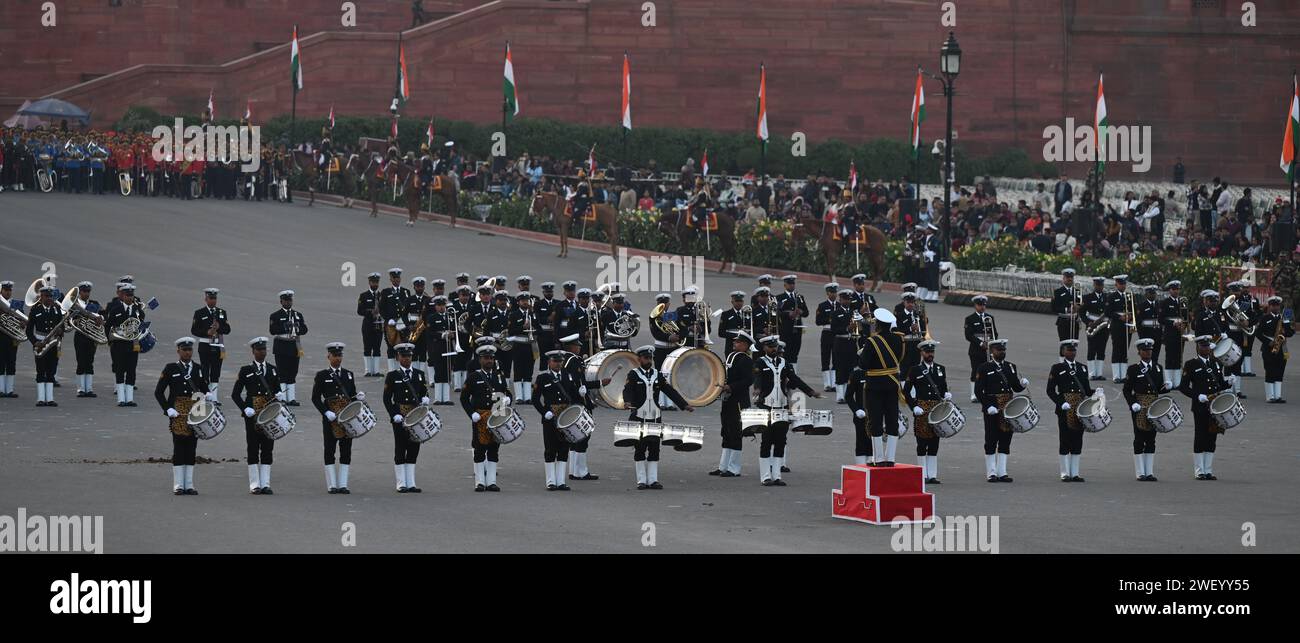 NEW DELHI, INDIA - JANUARY 27: Tri-service bands perform during full ...