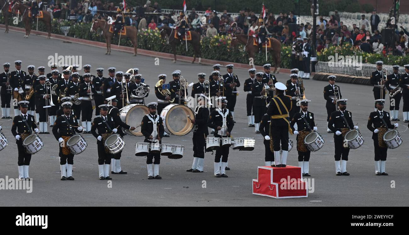 NEW DELHI, INDIA - JANUARY 27: Tri-service bands perform during full ...