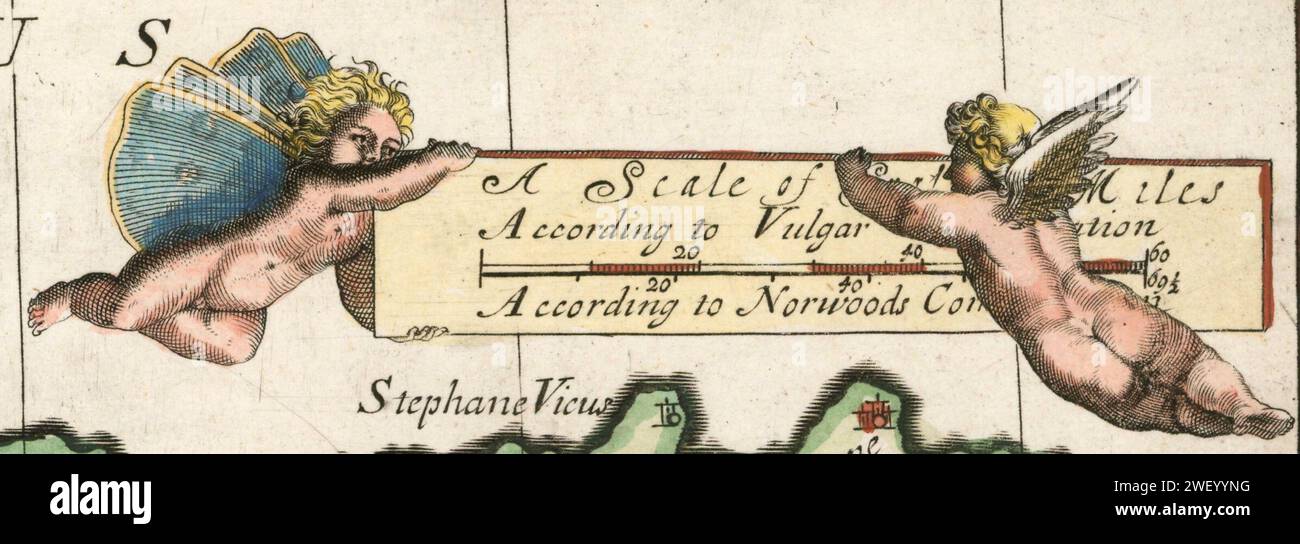 Angels (Putten) in a 1700s scale cartouche Stock Photo - Alamy