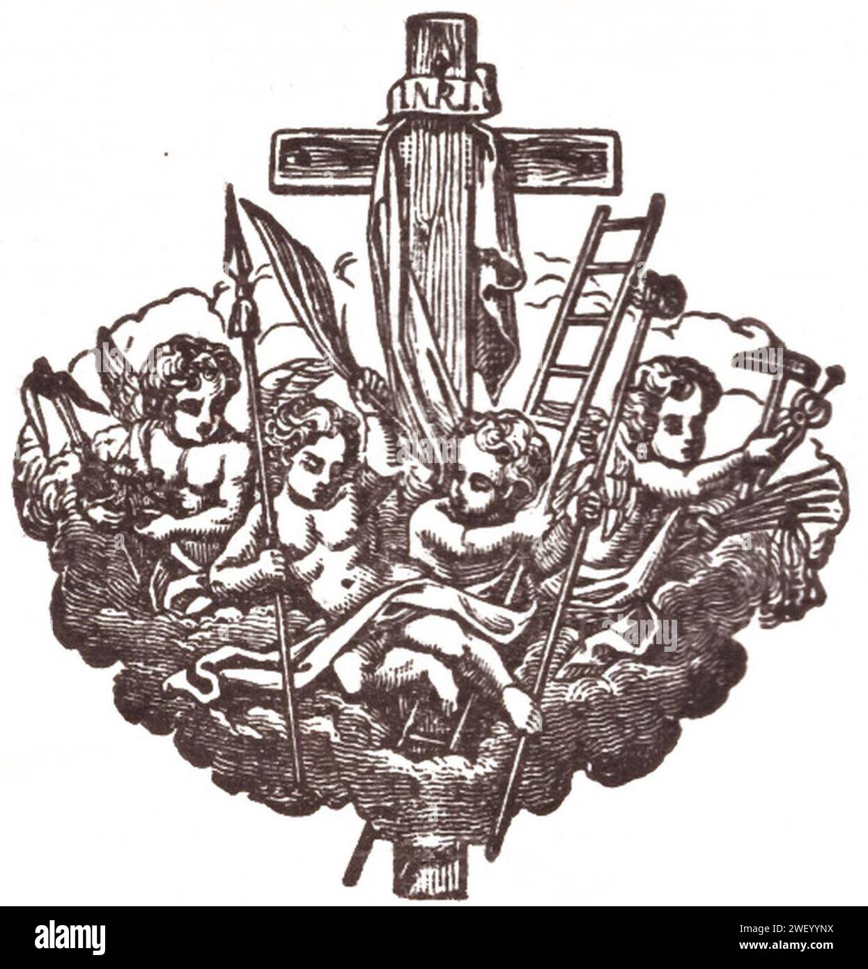 Angels with cross drawing from Nabożeństwo Ś.Drogi Krzyżowej odprawiane ...