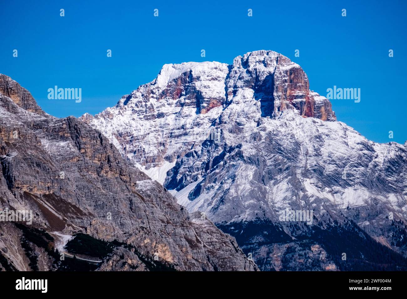 Summit of the mountain Croda Rossa, seen from Passo Giau pass after ...