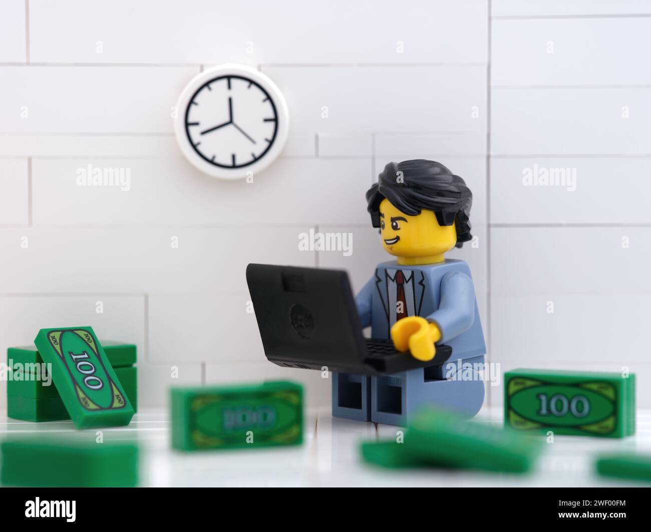 Tambov, Russian Federation - January 27, 2024 A Lego businessman ...