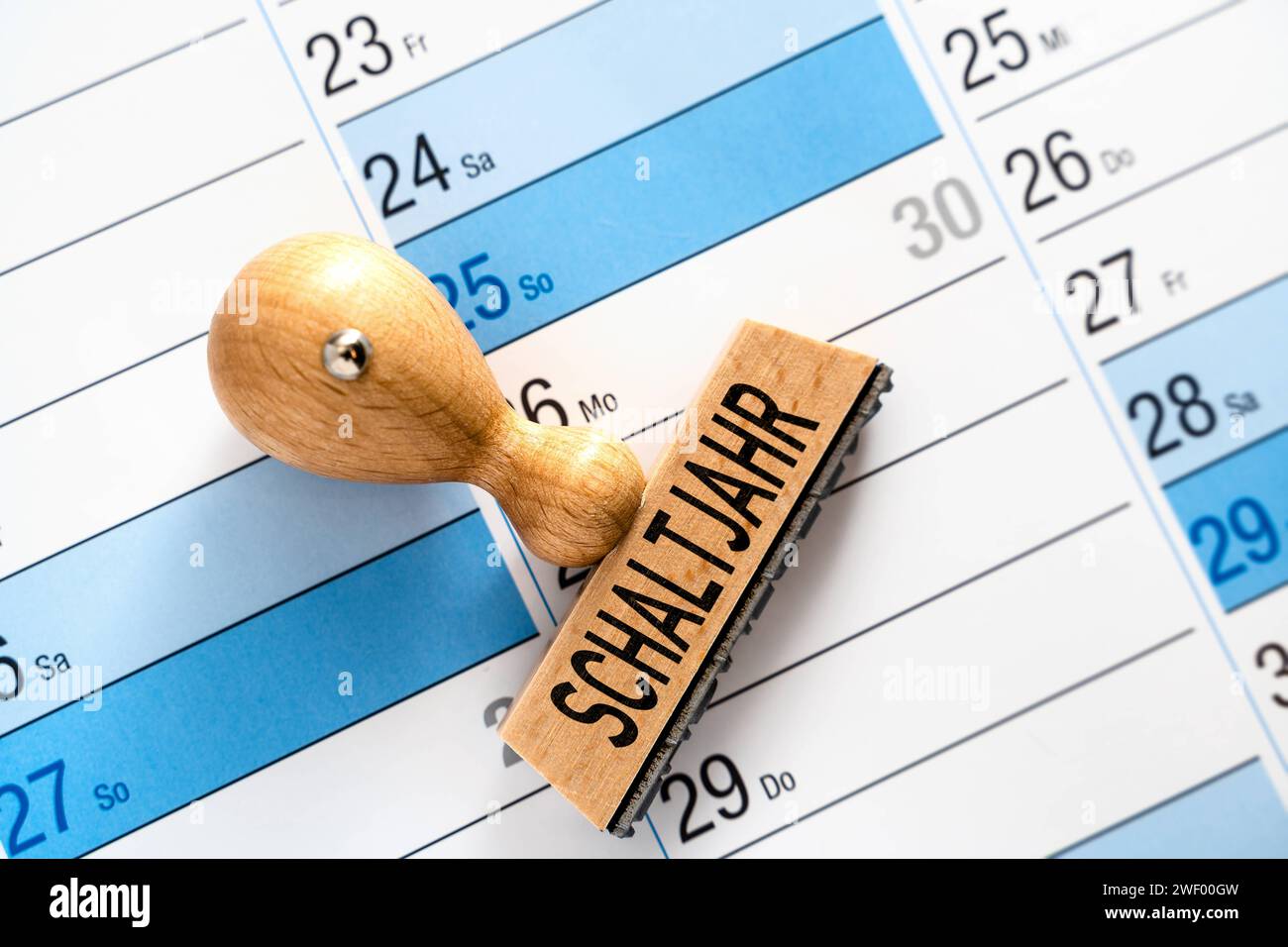 January 27, 2024: Leap year lettering on a stamp on a calendar ...