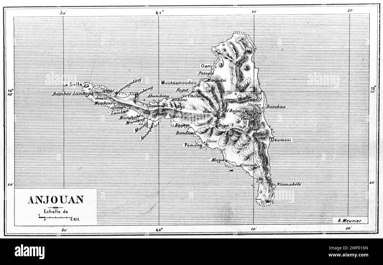 Anjouan Map 1930 Stock Photo - Alamy
