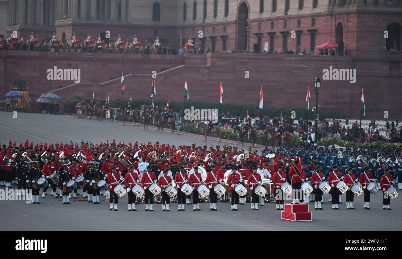 NEW DELHI, INDIA - JANUARY 27: Tri-service bands perform during full ...