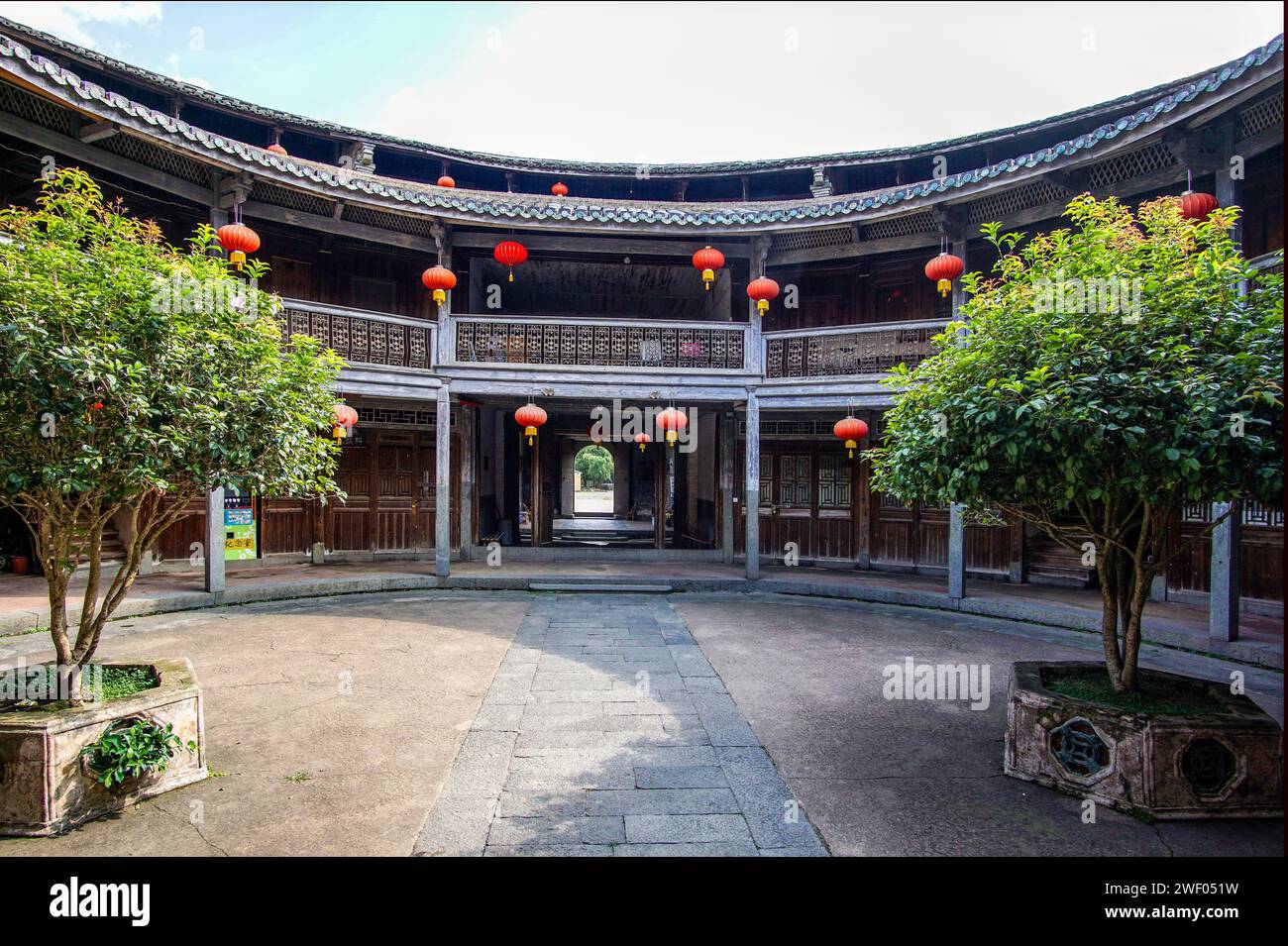 Zheng Cheng Lou tulou made of rammed earth, stone and timber in Hukeng ...