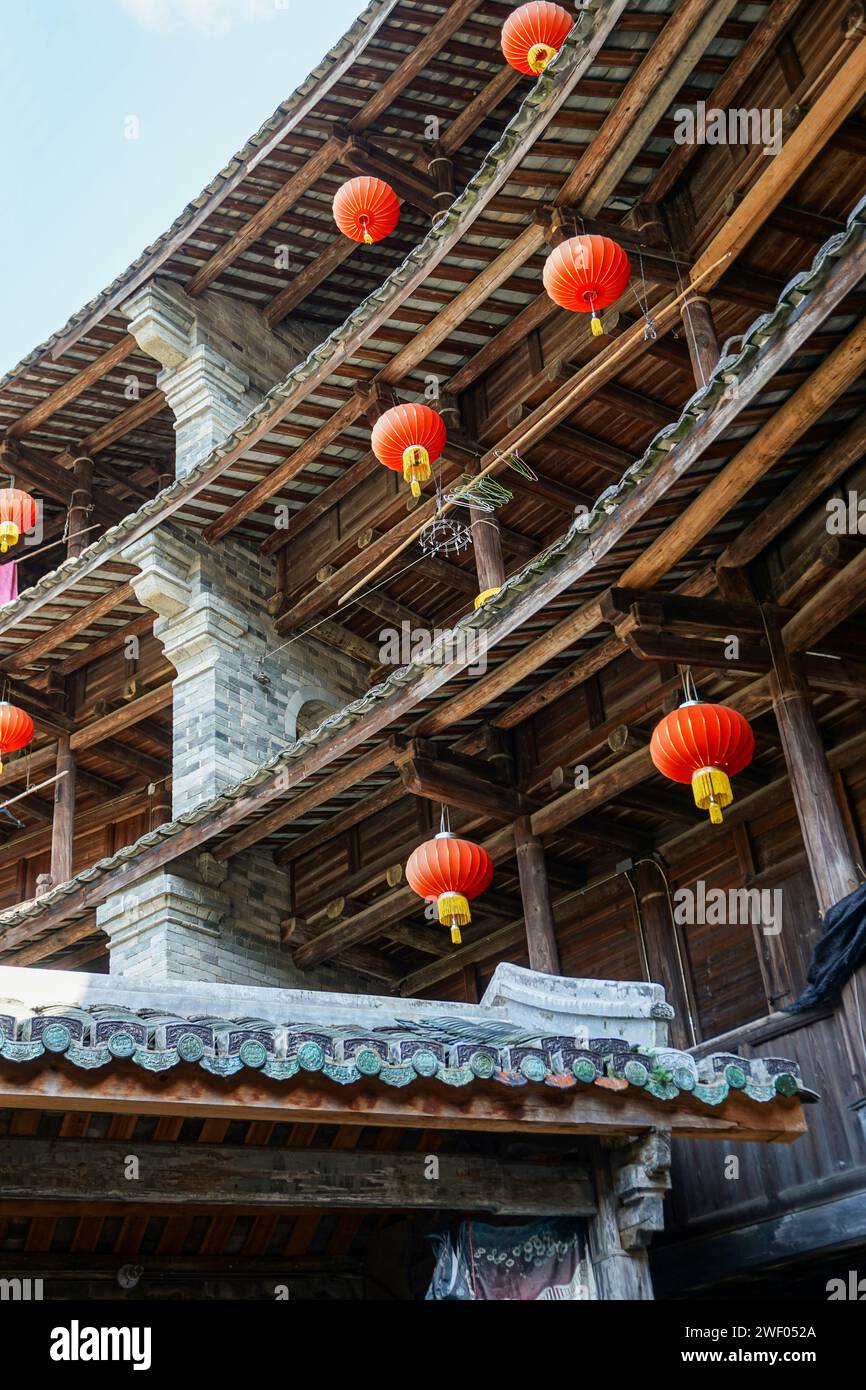 Zheng Cheng Lou tulou made of rammed earth, stone and timber in Hukeng ...