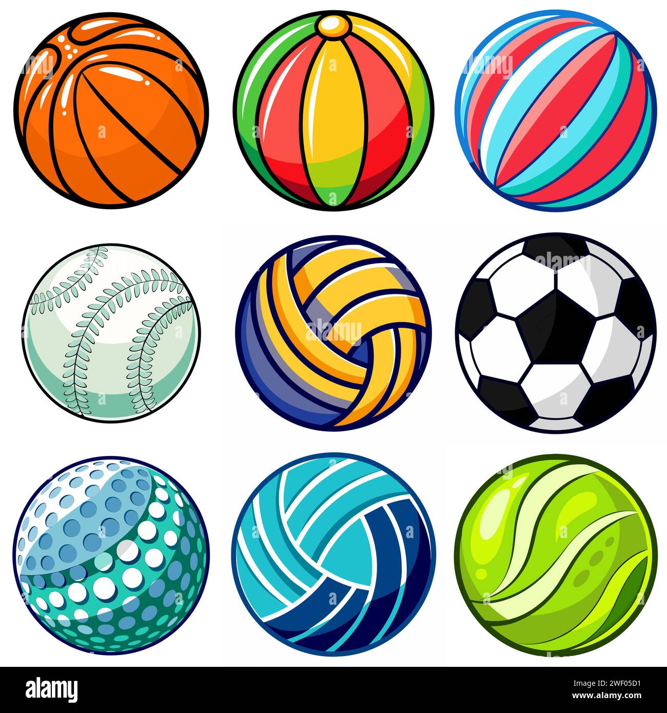 Collection of round balls for different sports and recreational ...