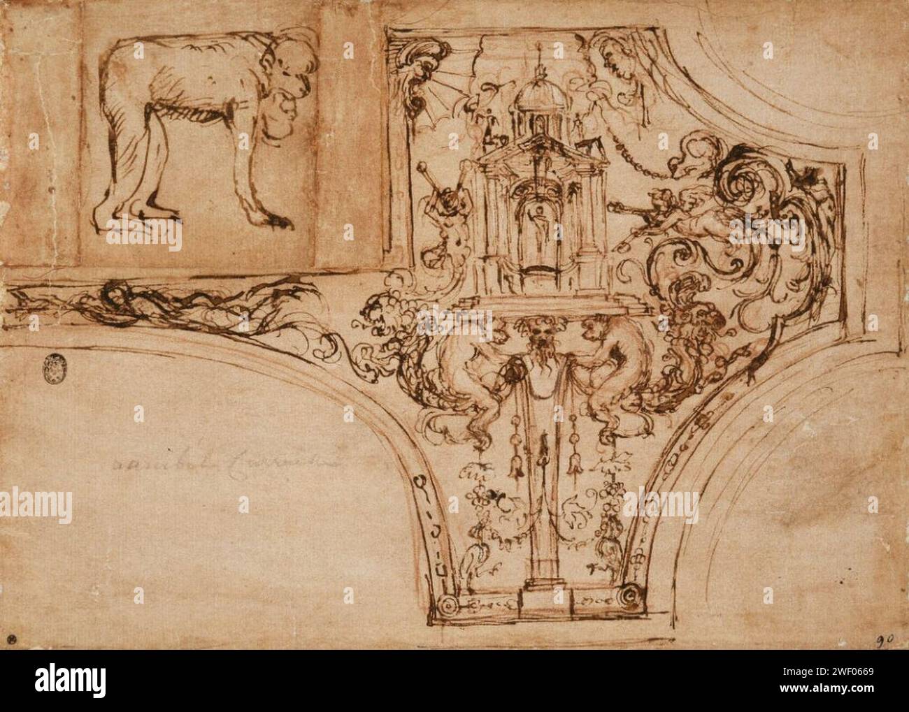 Annibale Carracci - Study for Decoration of Ceiling, ''Singerie'' Stock ...