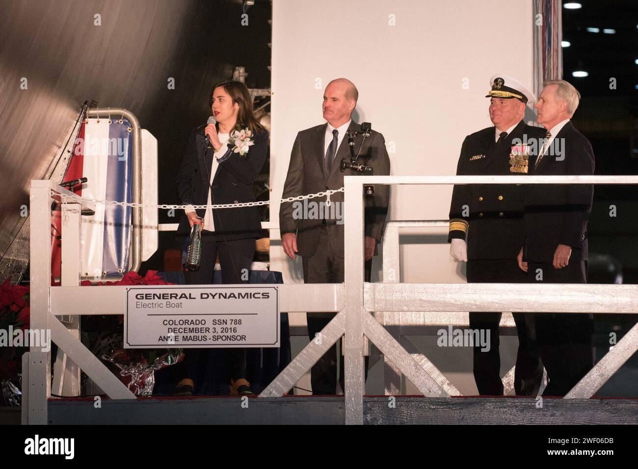 Annie Mabus, christens the Virginia-class attack submarine USS Colorado ...