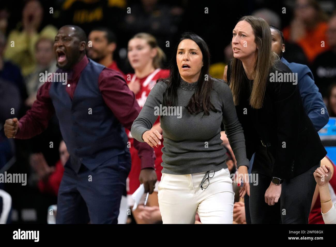 Nebraska head coach Amy Williams, center, directs her team during the ...