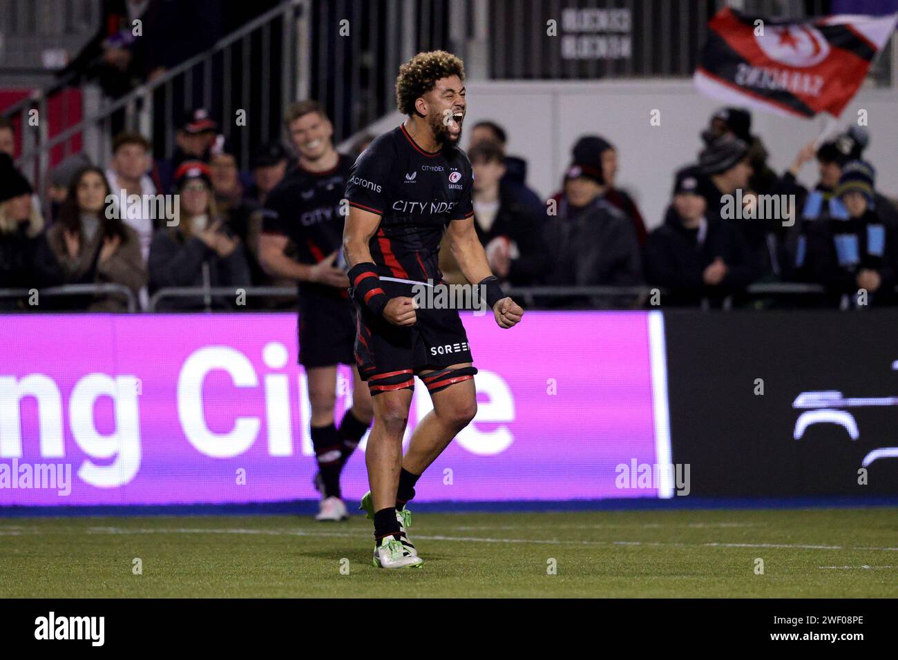 Saracens' Andy Christie celebrates winning during the Gallagher ...