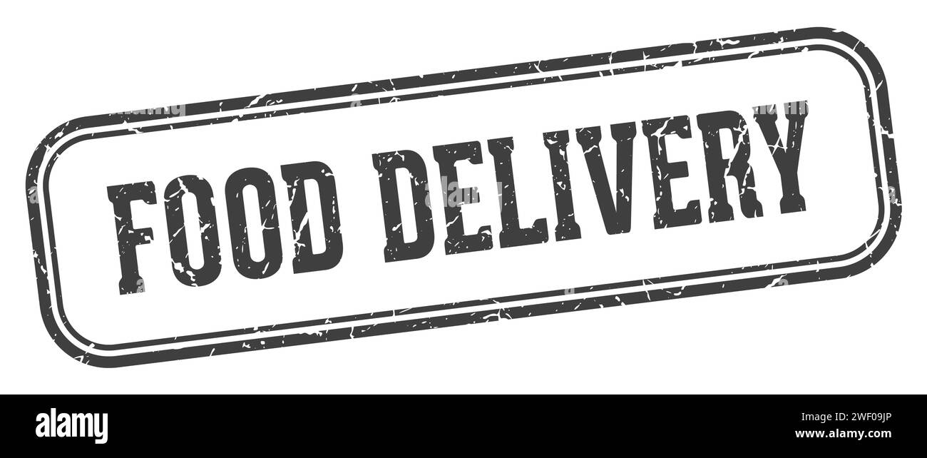 food delivery stamp. food delivery rectangular stamp isolated on white ...