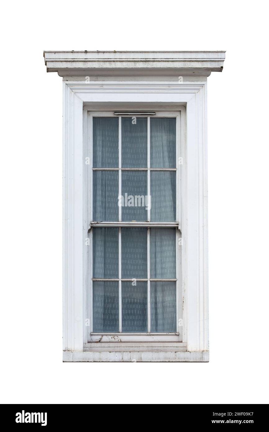 traditional white dirty window, London, England, isolated on white ...