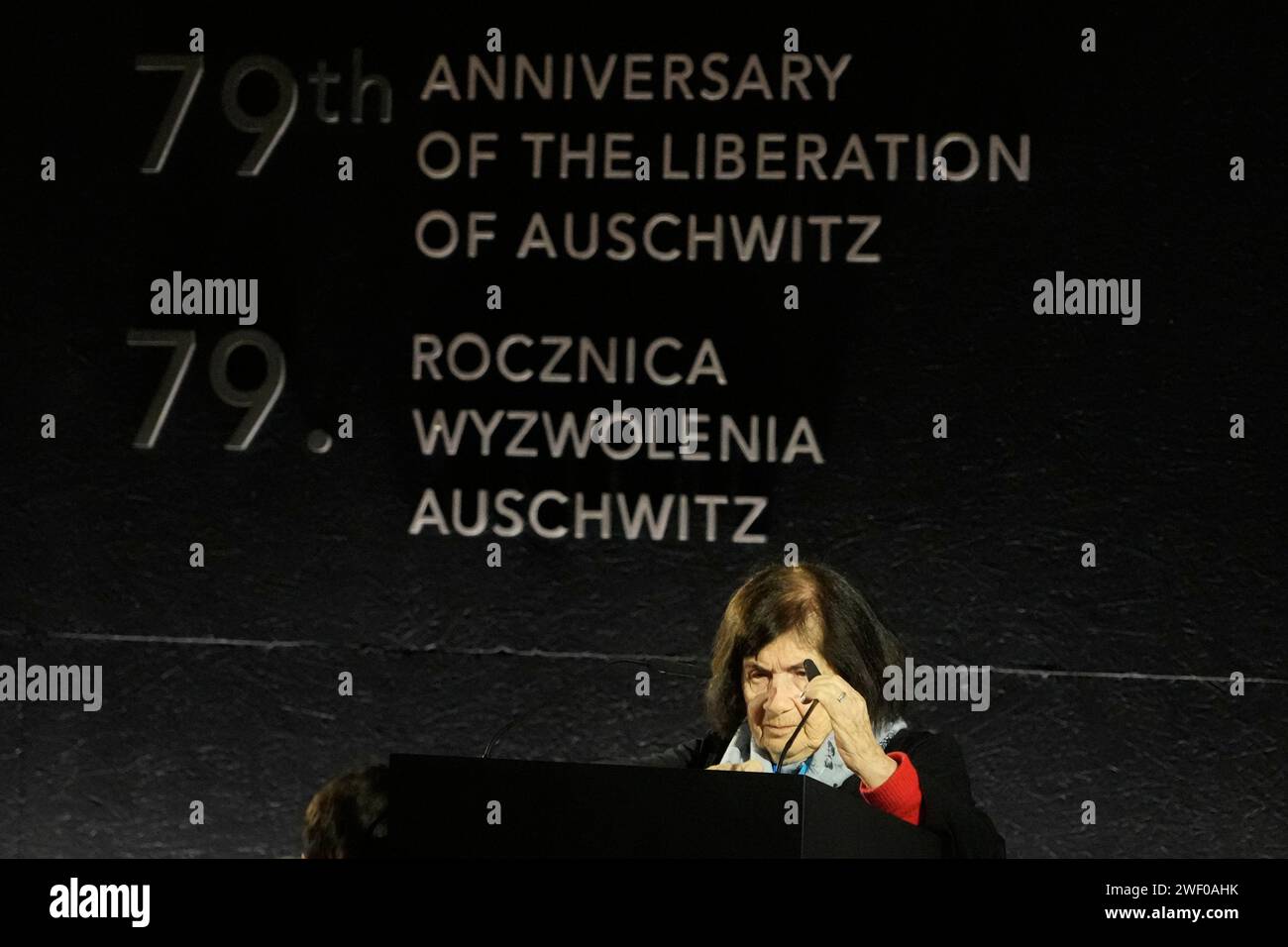 Holocaust survivor Halina Birenbaum speaks during a ceremony at the ...