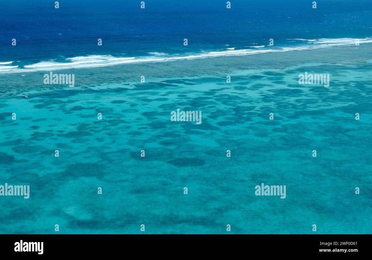 An aerial view of the Belize Barrier Reef, which is part of the ...