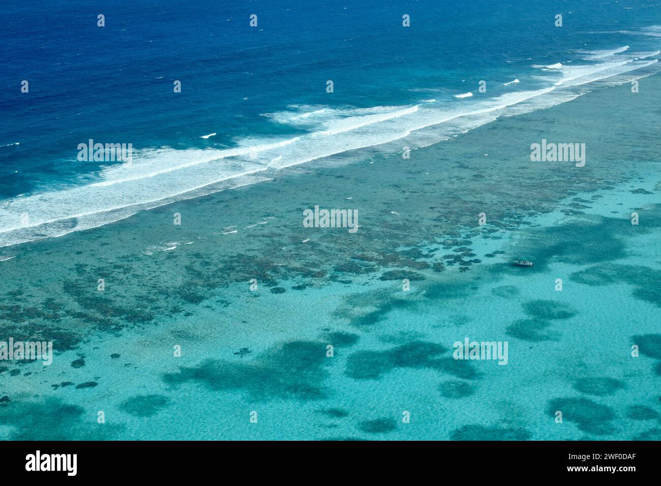 An aerial view of the Belize Barrier Reef, which is part of the ...