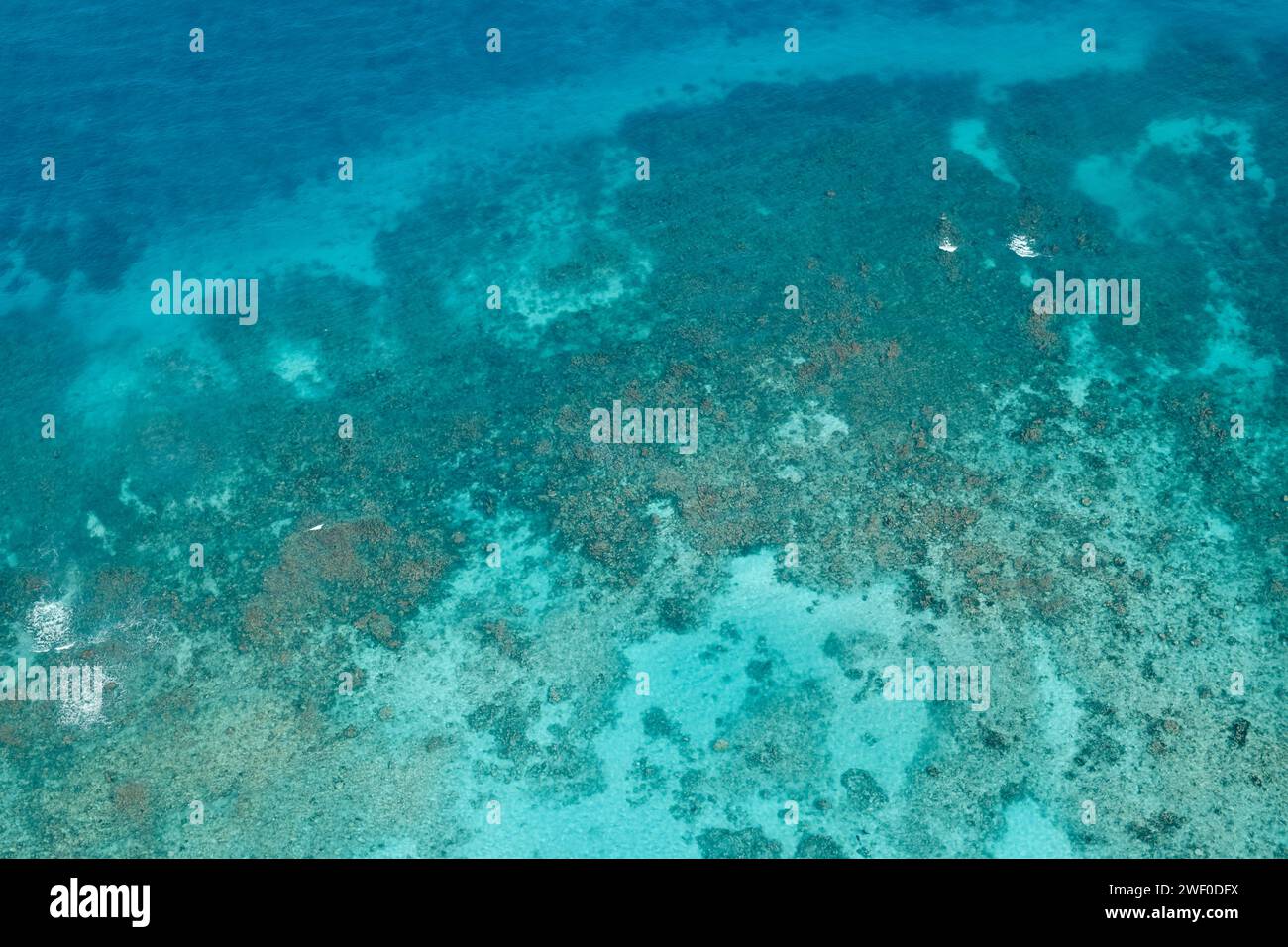An aerial view of the Belize Barrier Reef, which is part of the ...