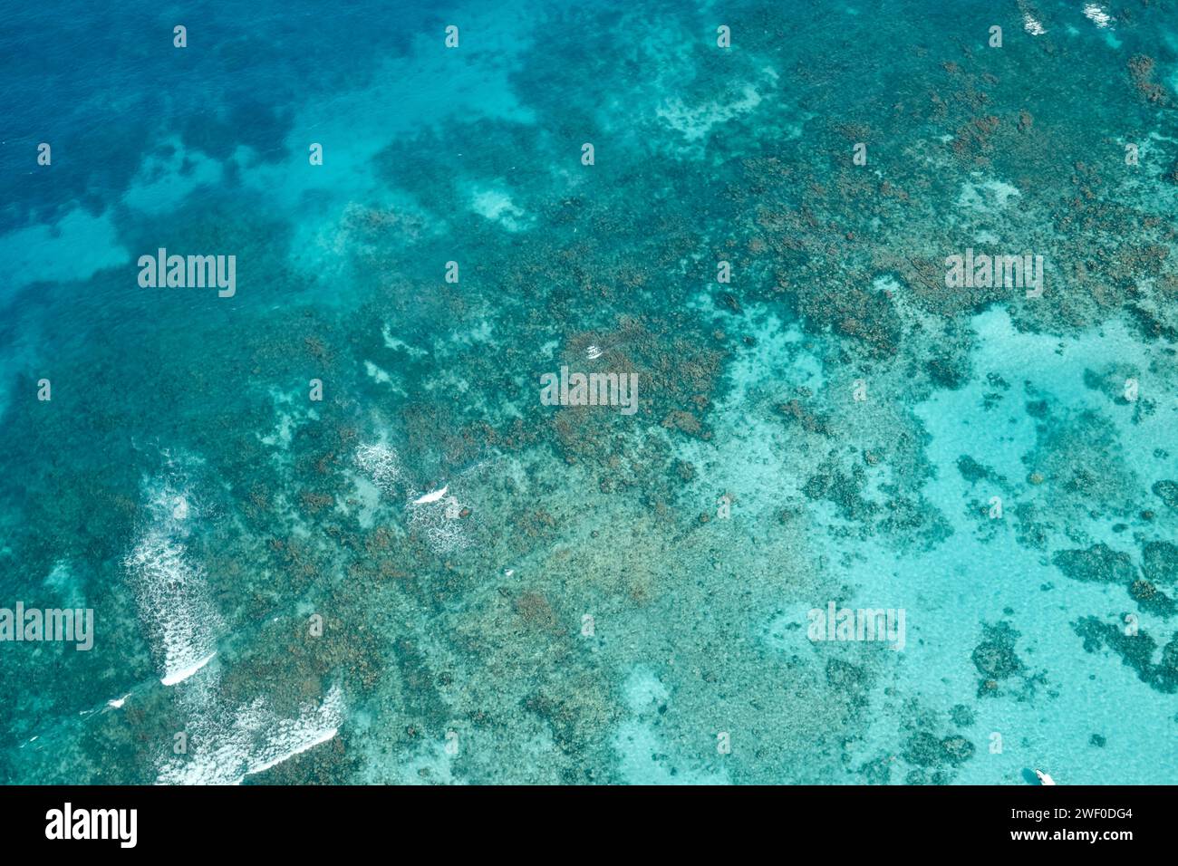 An aerial view of the Belize Barrier Reef, which is part of the ...
