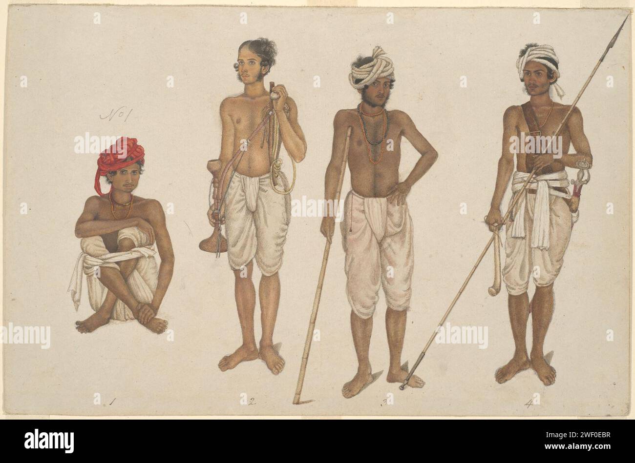 Anonymous - Four Recruits in White Dhotis, page from the Fraser Album ...