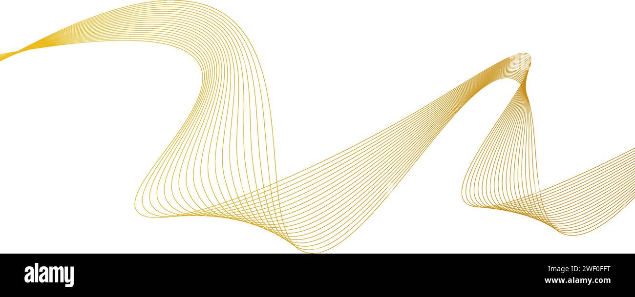 Abstract wavy lines flowing, smooth curve gold gradient on transparent ...