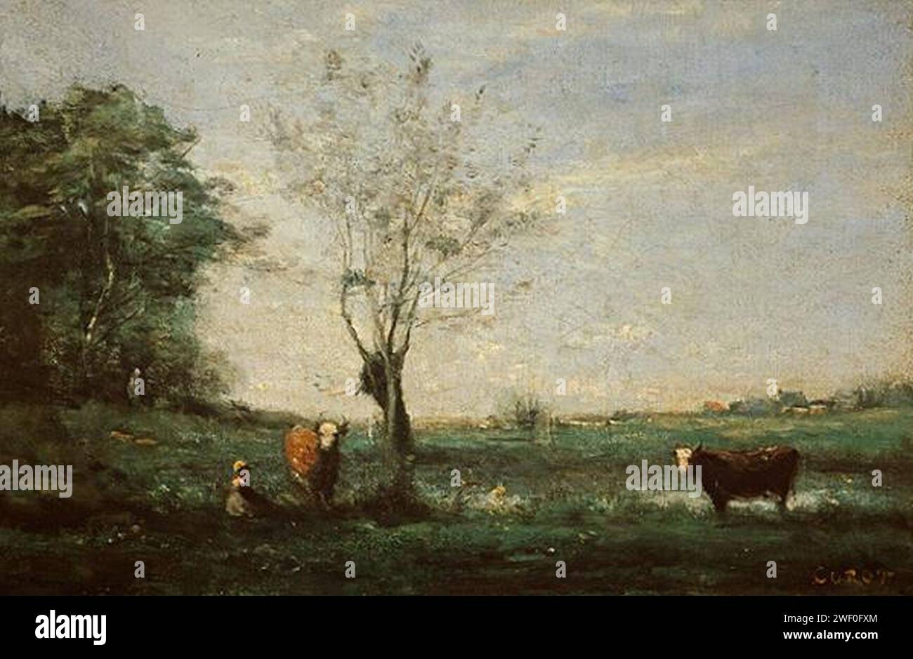 Anonymous - Landscape with Two Cows Stock Photo - Alamy