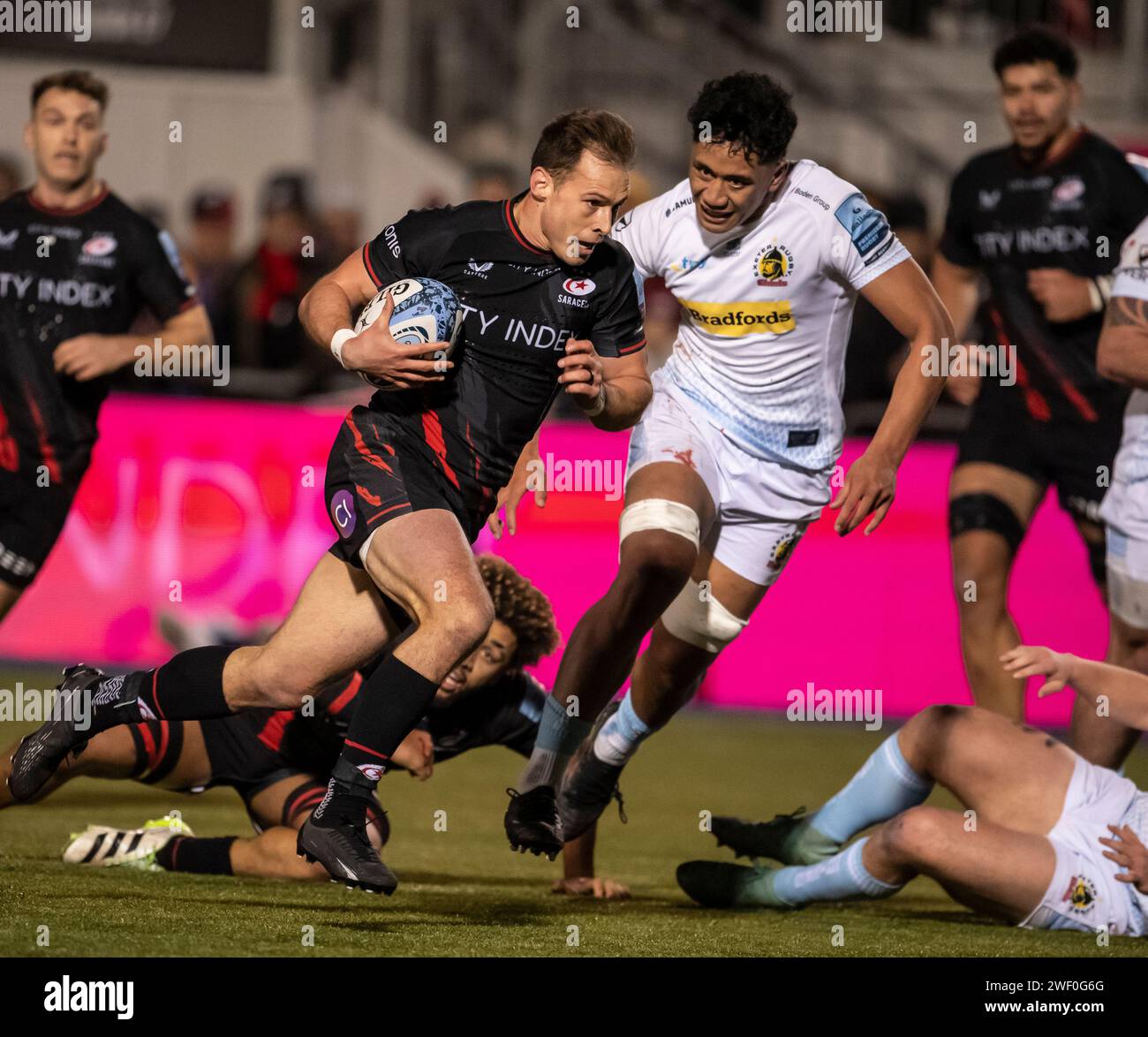 London, UK. 26th Jan 2024. Saracen Ivan van Zyl in action during the ...