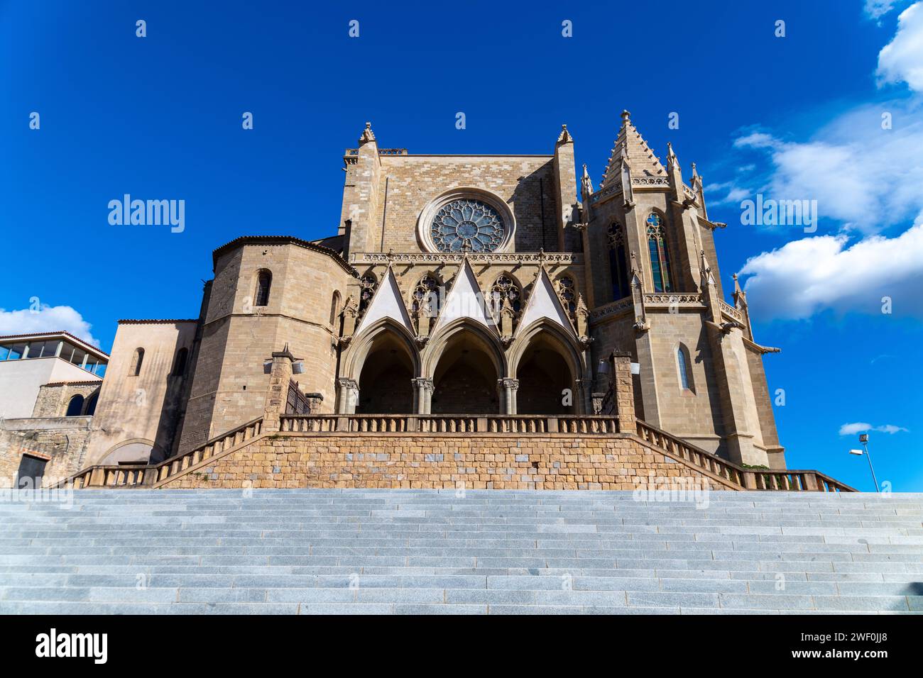Front view of the Basilica Santa Maria De La Seu in the sunshine and ...