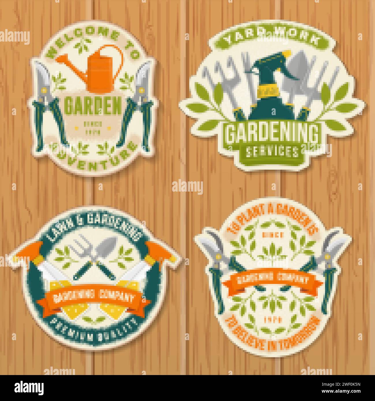 Set of gardening and yard work services emblem, label, patch, sticker ...