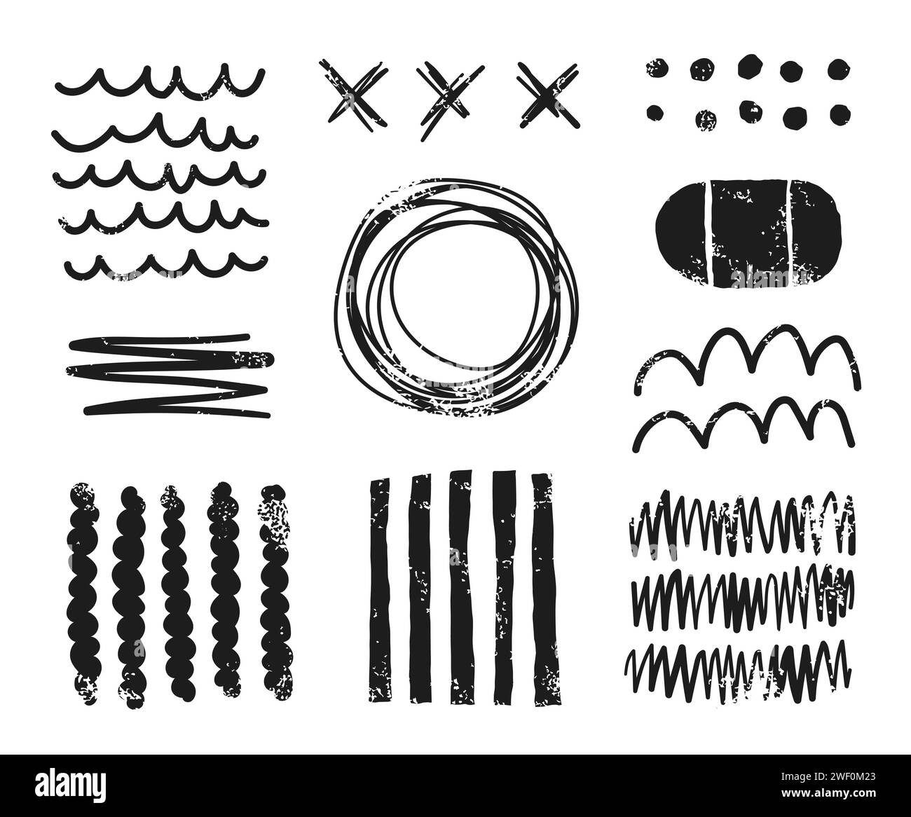 Hand drawn doodle lines curves shapes objects brushes strokes Stock ...