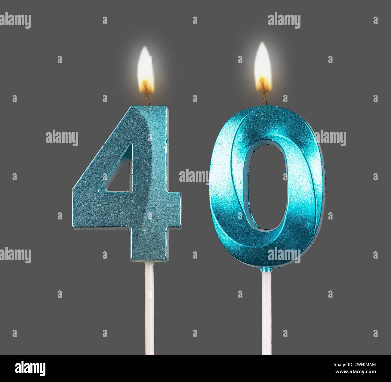 40 birthday, number candles with light, isolated on white background ...