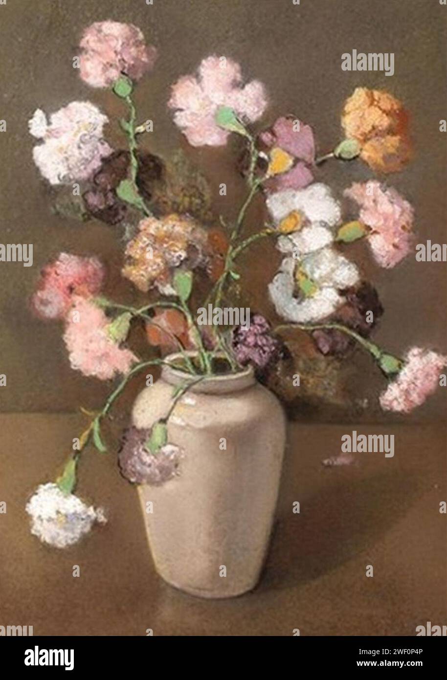 Ans van den Berg - Vase of carnations in an earthenware vase Stock ...