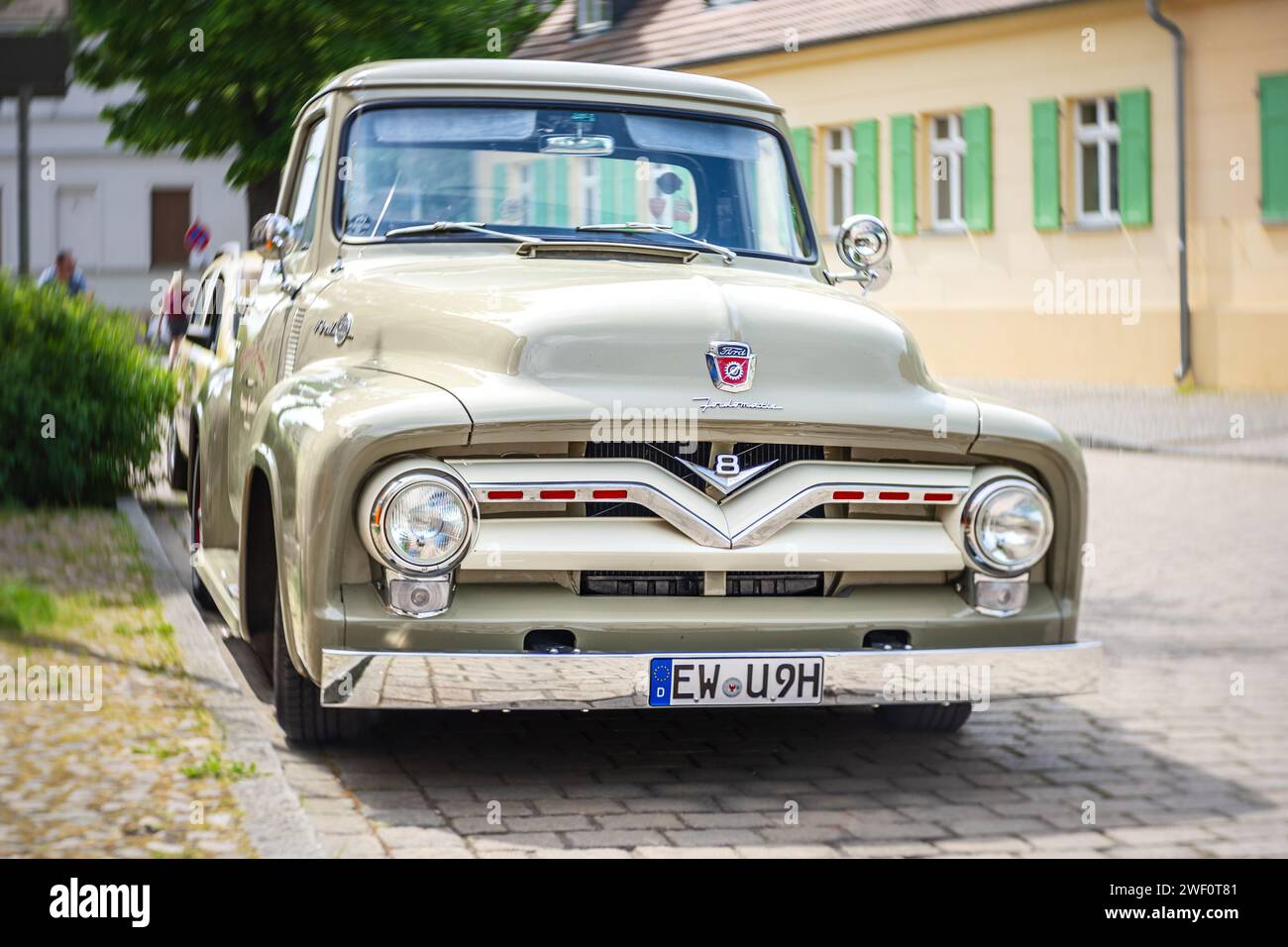 WERDER (HAVEL), GERMANY - MAY 20, 2023: Full-size pickup truck Ford F-100. Swirl bokeh. Art lens ...