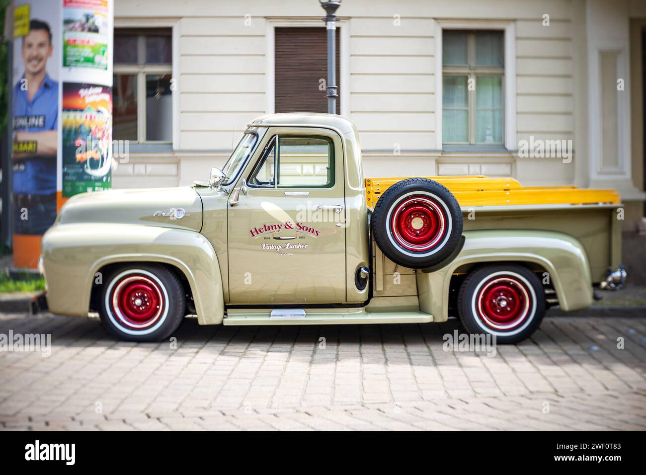 WERDER (HAVEL), GERMANY - MAY 20, 2023: Full-size pickup truck Ford F-100. Swirl bokeh. Art lens ...