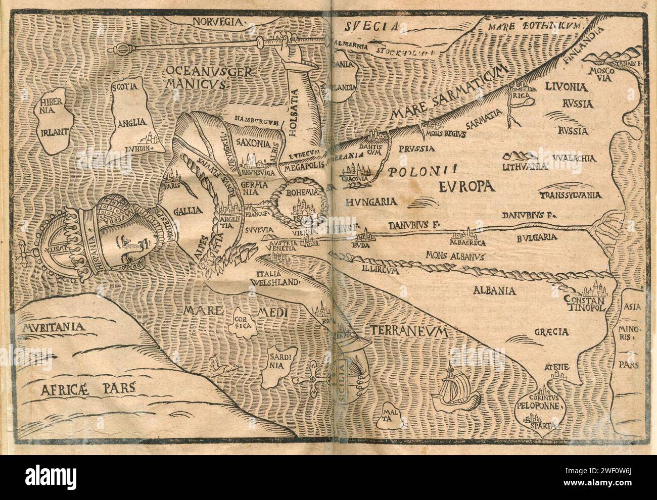 Anthropomorphic map of Europe by Heinrich Bünting Stock Photo - Alamy