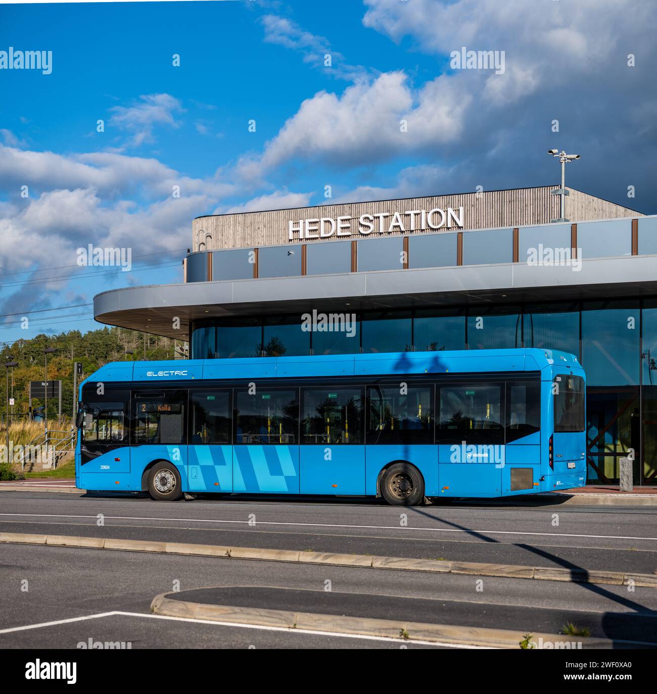 Kungsbacka, Sweden - september 11 2022: Blue electric bus waiting at ...