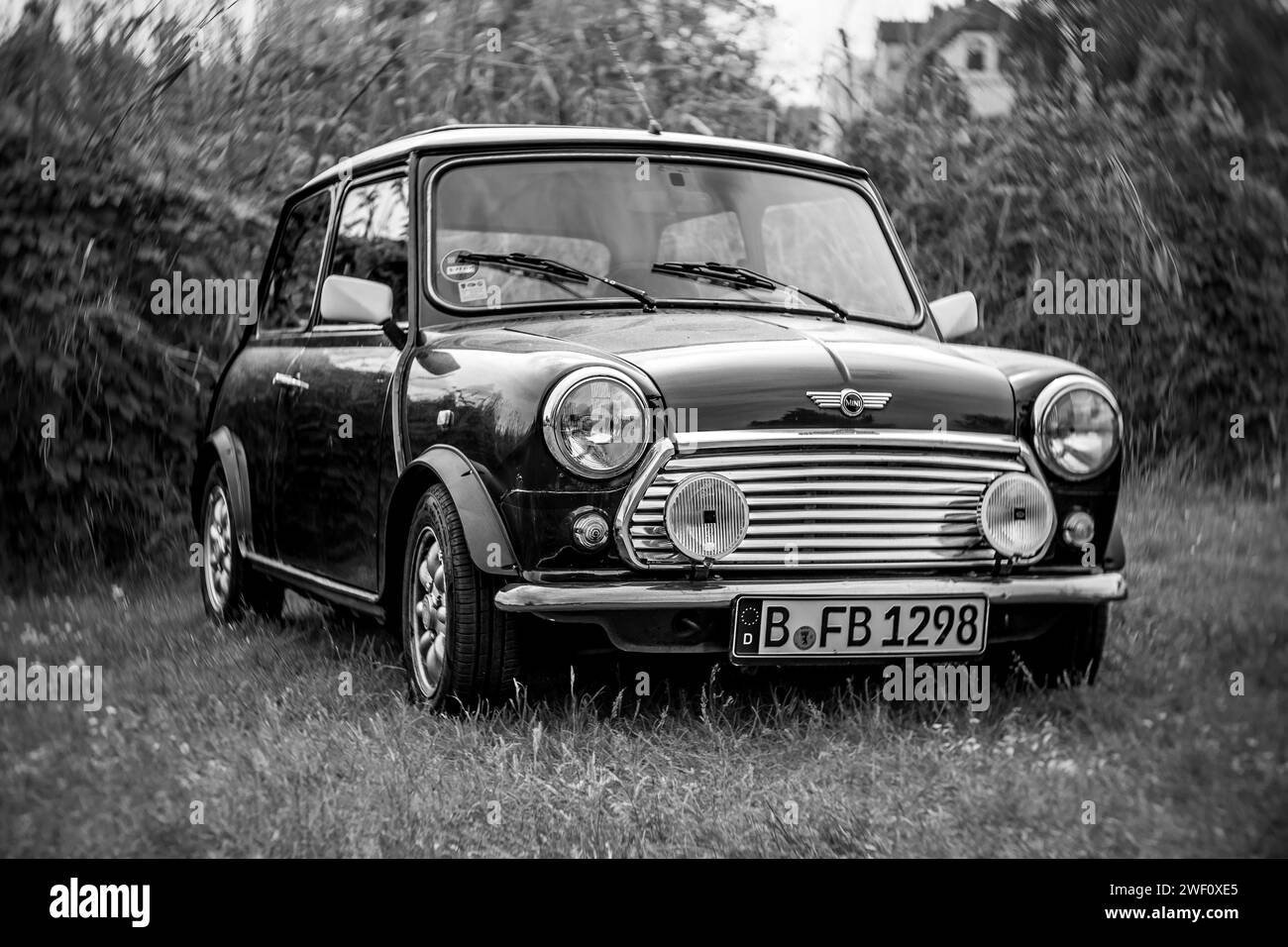 WERDER (HAVEL), GERMANY - MAY 20, 2023: The supermini, city car Rover Mini. Black and white ...